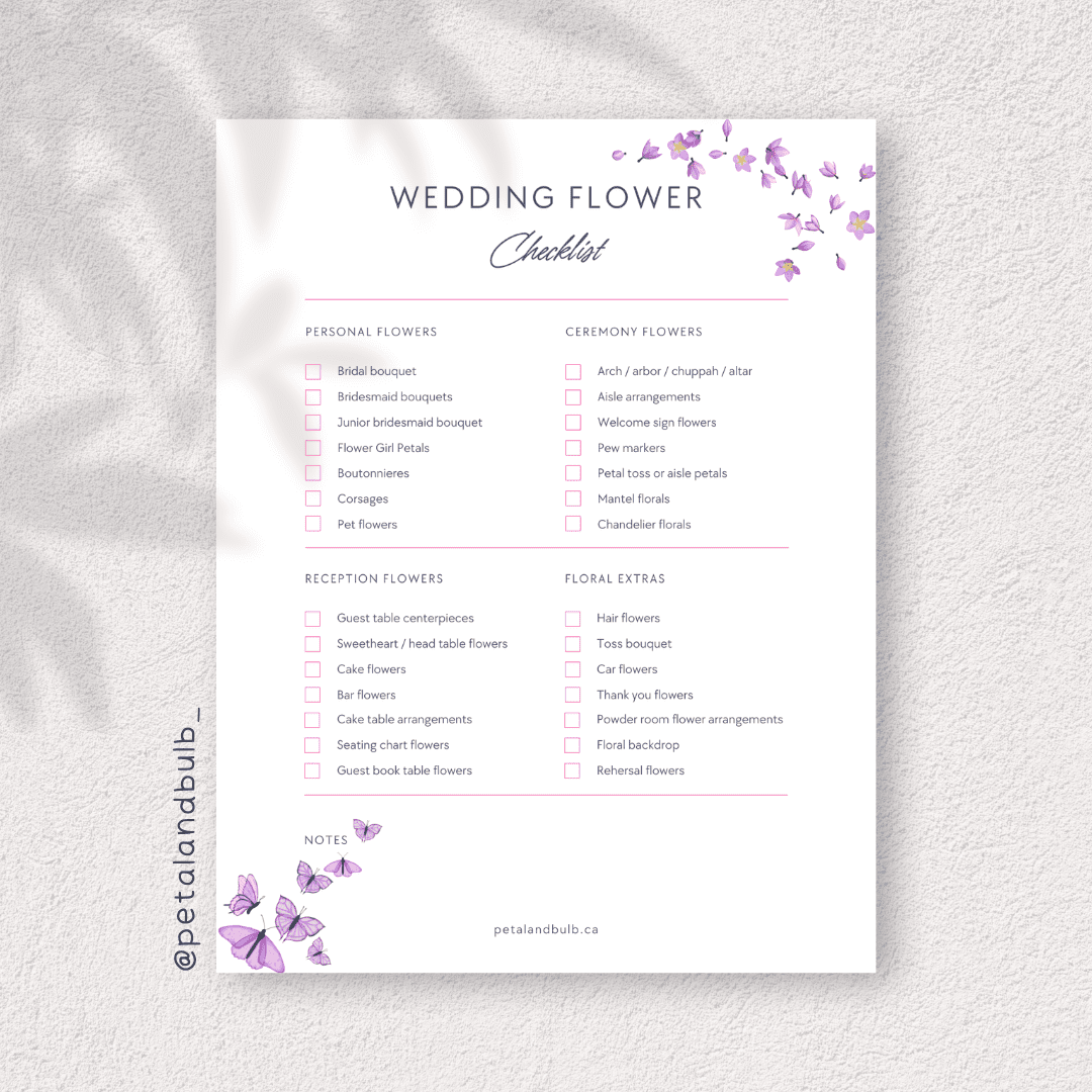 Free Wedding Flower Checklist - Petal & Bulb